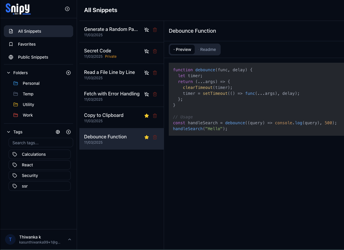 Snipy | Organize, share, and discover code snippets